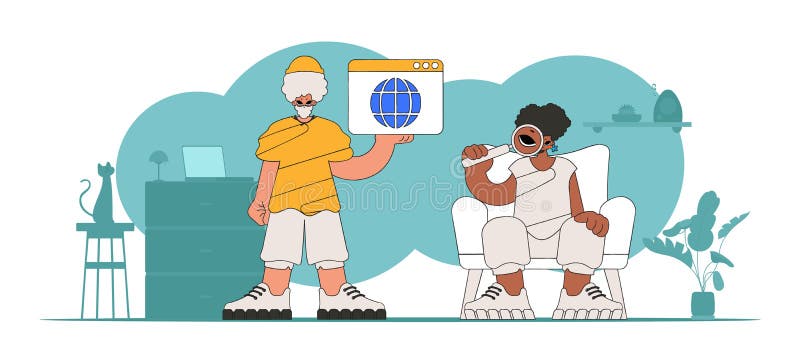 The Girl and the Guy Help To Find Information on the Internet. Material ...