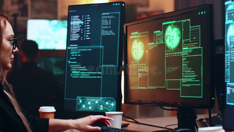 Girl Hacker Sitting at Her Super Computer Stock Video - Video of ...