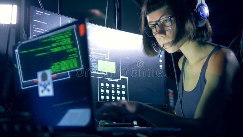 Hacker Woman Working with a Laptop, Close Up. Stock Video - Video of ...