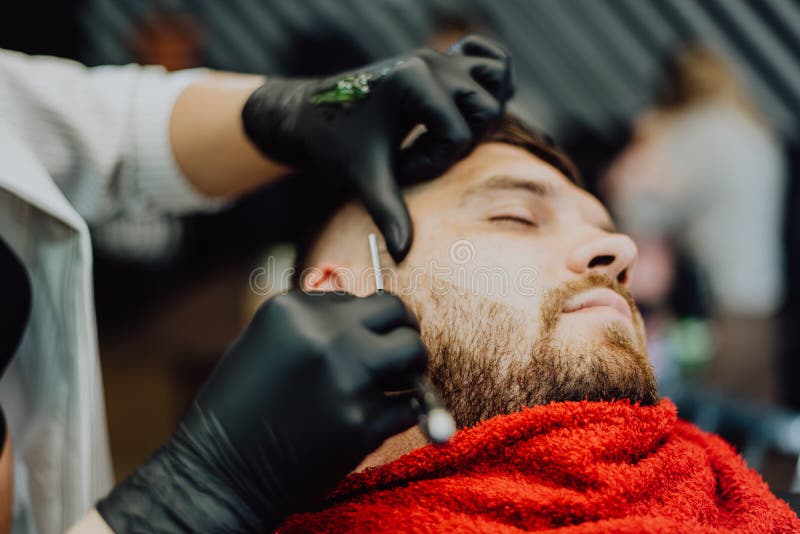 Girl Hairdresser Shaves His Beard with a Man Razor Stock Image - Image ... Girl Hairdresser Shaves His Beard with a Man Razor Stock Image - Image ...