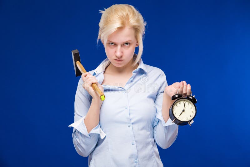 Girl with Hammer in the Hands of Stock Photo - Image of hammer, lady ...