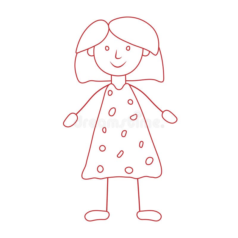 Girl in Hand Drawn Style , Kid S Drawing. Vector Illustration Stock ...