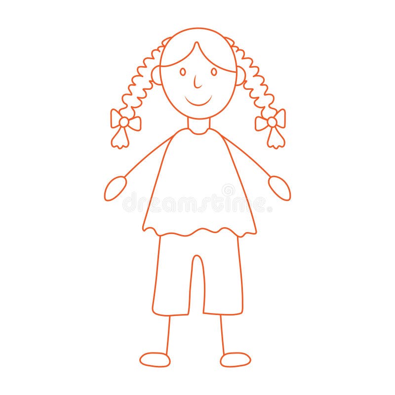 Girl in Hand Drawn Style , Kid S Drawing. Vector Illustration Stock ...