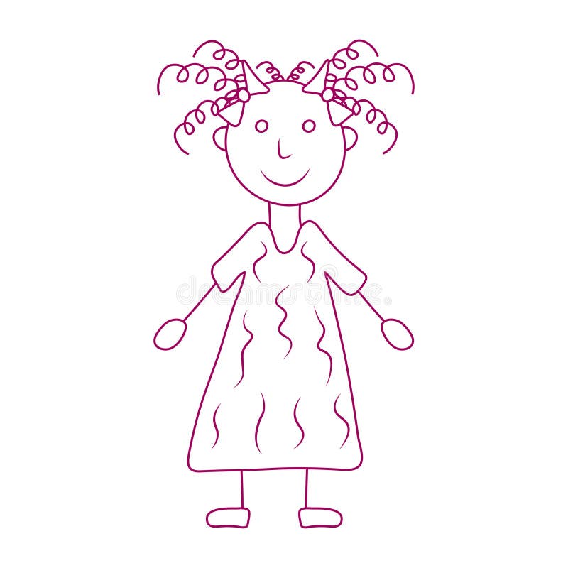Girl in Hand Drawn Style , Kid S Drawing. Vector Illustration Stock ...