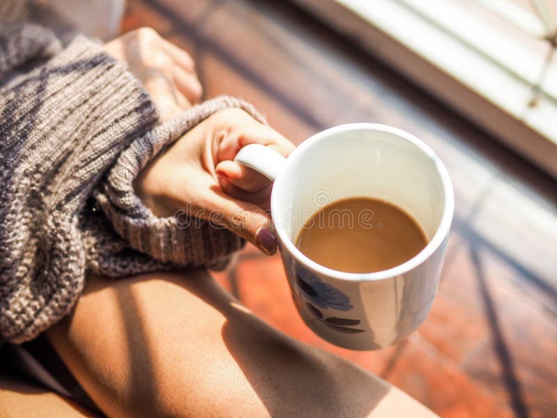Girl Hand Holding a Cup of Coffee Stock Photo - Image of adult, beauty ...