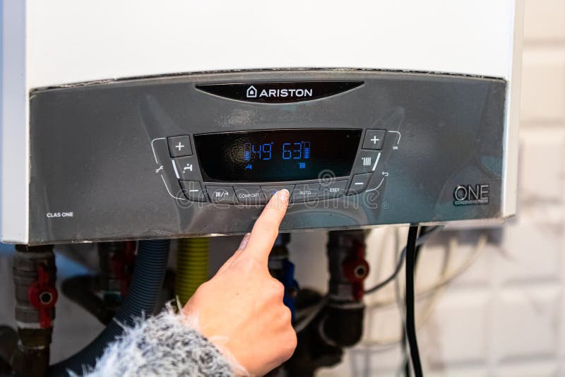 Girl Hand Setting Temperature To Heating System. Central Heating ...