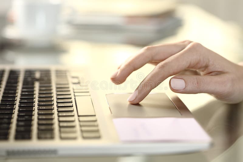 Girl Hand Using Touchpad on a Laptop at Home Stock Image - Image of ...
