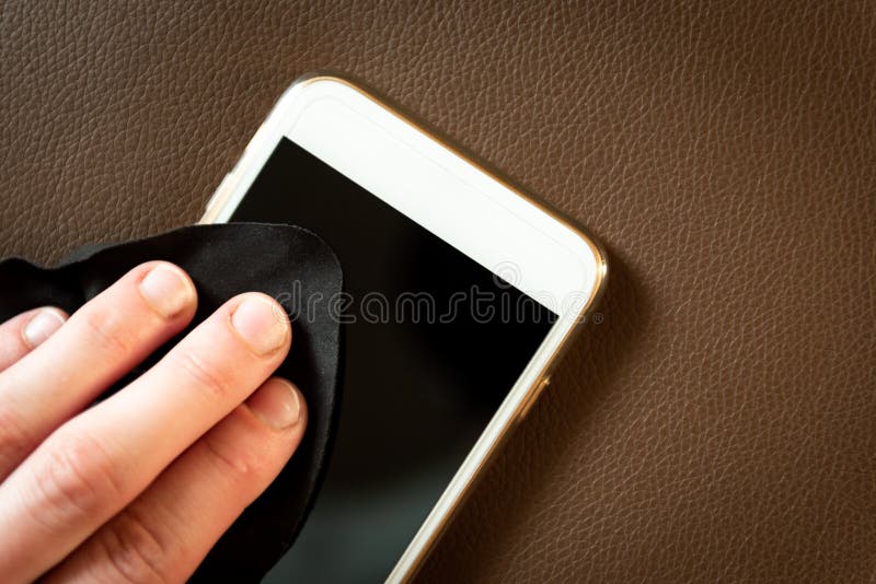 Girl Hand Wipes a Cloth Phone Screen Stock Photo - Image of ...