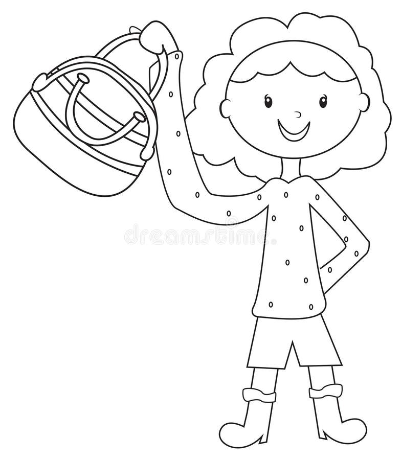 Girl with a Handbag Coloring Page Stock Illustration - Illustration of ...