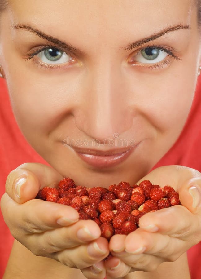 Girl with a Handful of Berries Stock Image - Image of fruit, close: 3003865