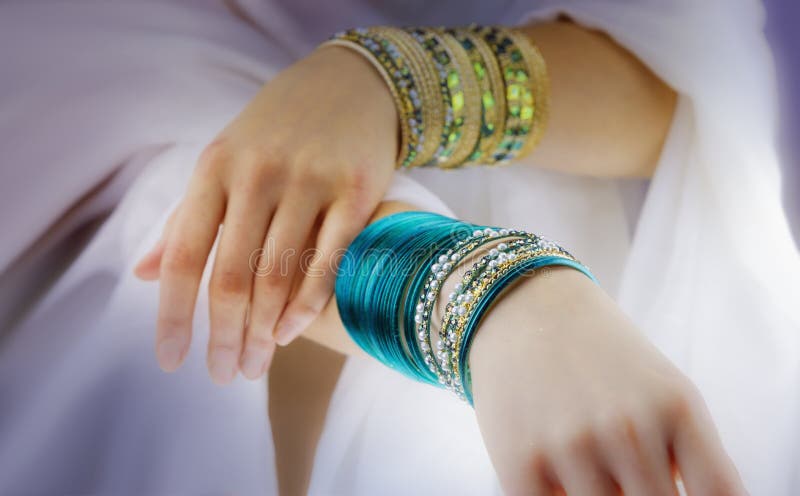 Girl Hands with Golden Bracelets Stock Photo - Image of fashion ...