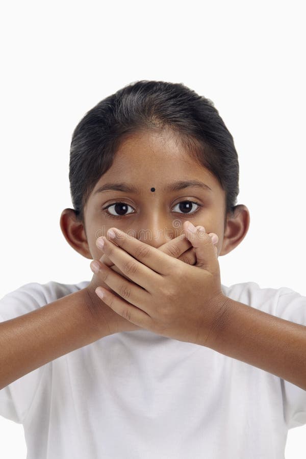 Girl with Hands Over Her Mouth. Conceptual Image Stock Image - Image of ...