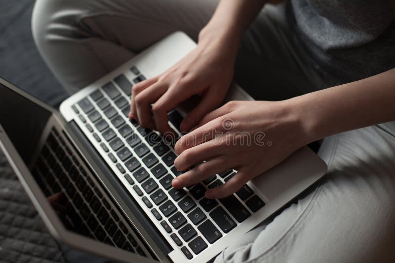 Girl Hands Typing on Laptop Stock Photo - Image of communication ...