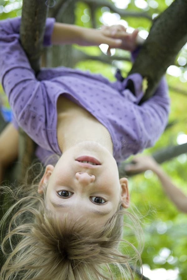 Girl Hang From A Tree In The Backyard Stock Image Image Of Summer