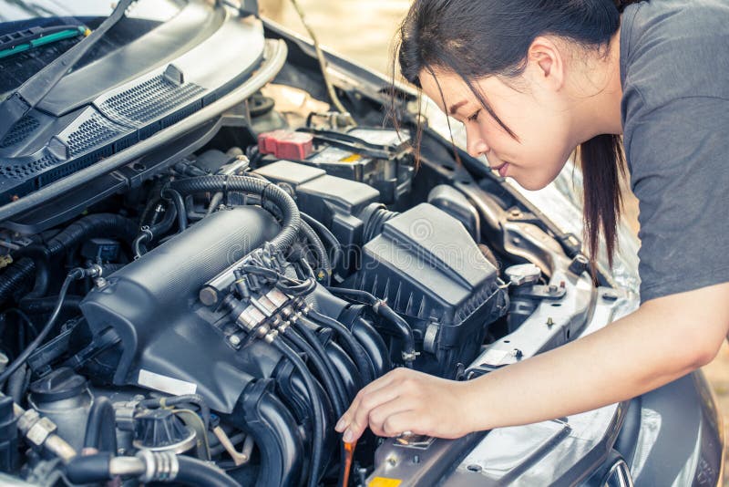 Girl Happy Checking Car LPG Engine Stock Photo - Image of mobile ...
