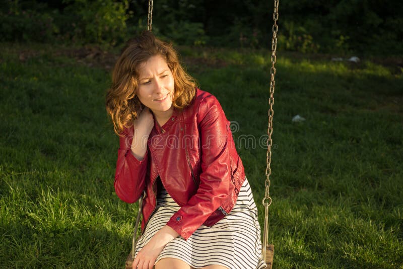 Girl Hardly Looking Harsh Strong Sunlight Eyes. Stock Photo - Image of ...