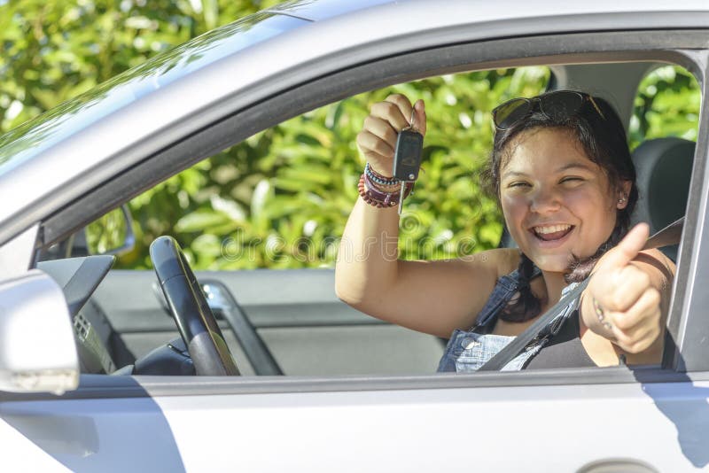 Girl Has Driving License, Sitting in His Car Stock Image - Image of ...