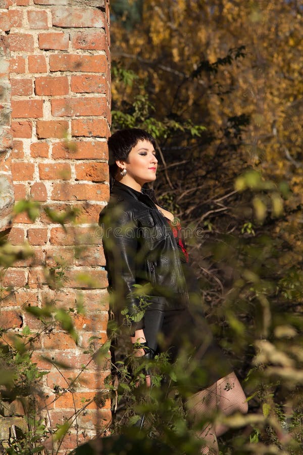Girl Has Leaned Against Brick Wall Stock Photos - Free & Royalty-Free ...