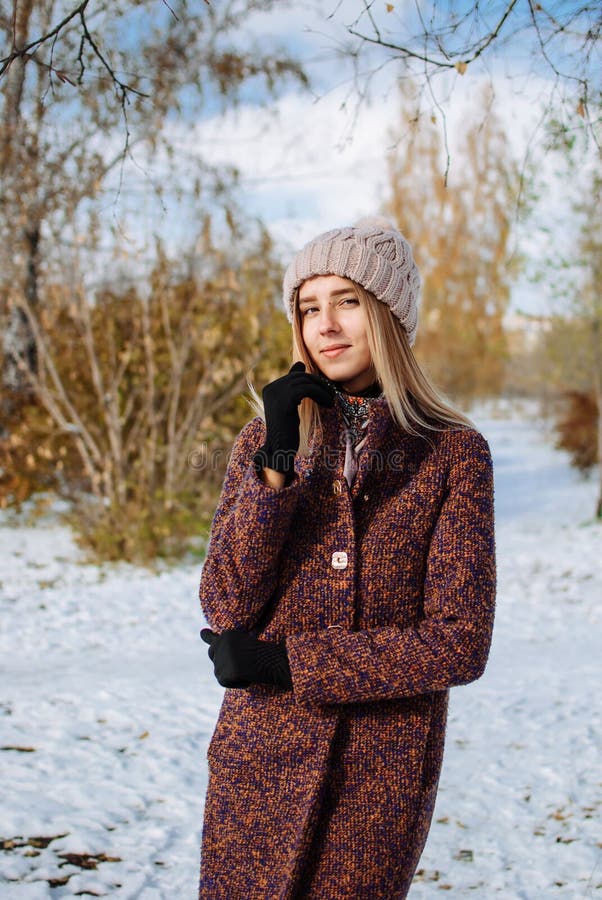Girl enjoying first snow stock image. Image of adult - 126080373