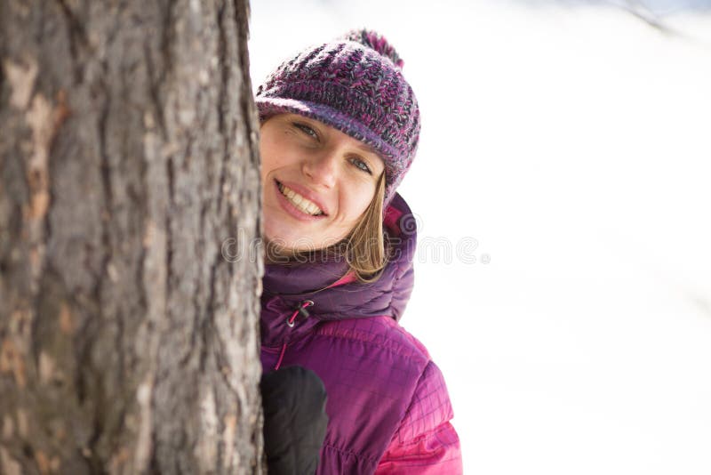 Girl in a Hat Costs Near the Tree Stock Image - Image of beautiful ...