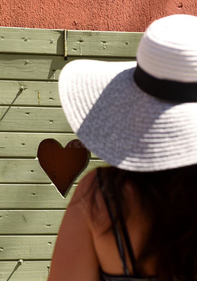 Girl in the Hat Look at the Heart. Love Concept Stock Image - Image of ...