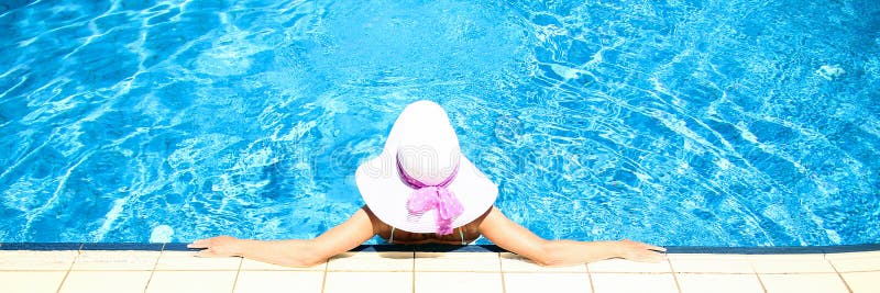 Girl with a Hat in Waterpool Stock Image - Image of nature, panorama ...
