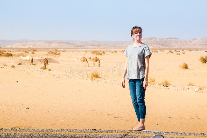 Girl Have Fun in Desert in a Day Stock Image - Image of model, dunes ...