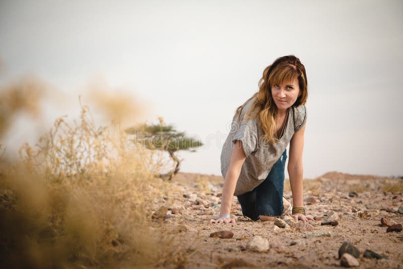 Girl Have Fun in Desert in a Day Stock Image - Image of pretty ...