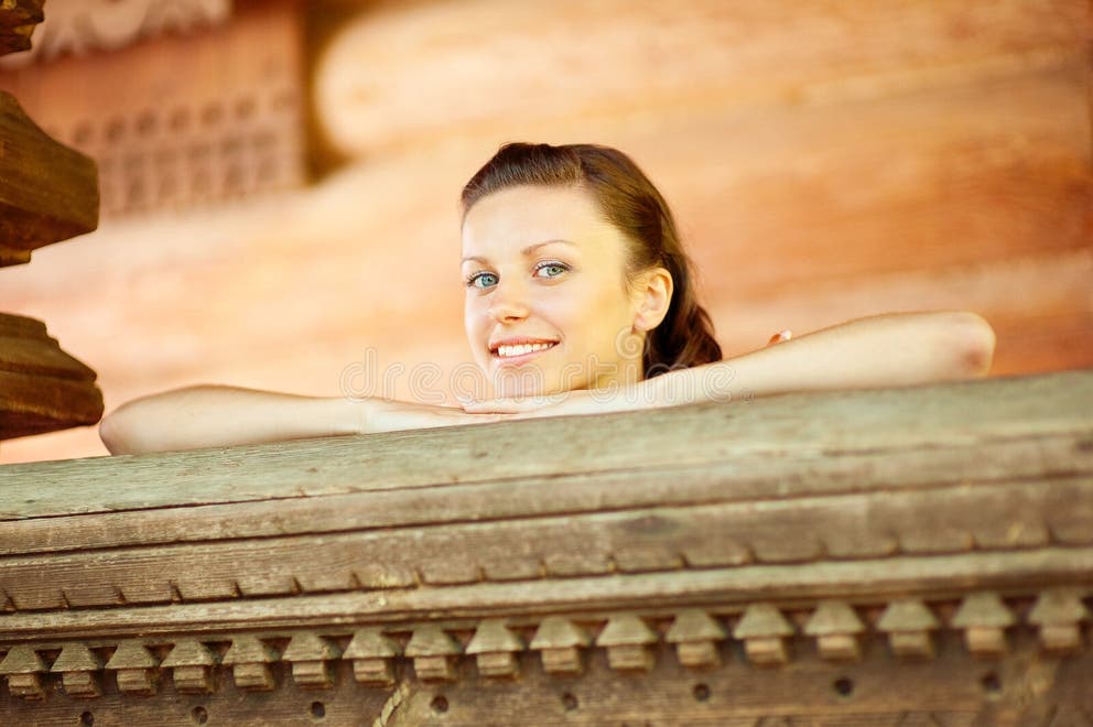 Girl Have Put Hands on Handrail Stock Image - Image of girls, elbows ...