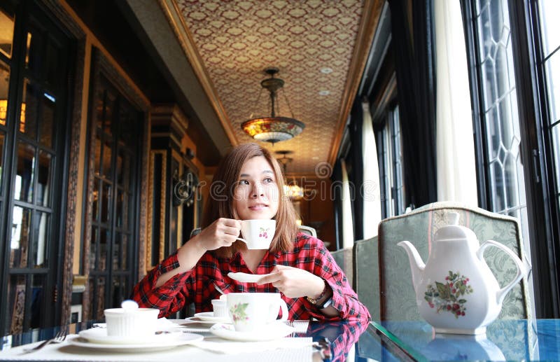 Girl have a tea time stock image. Image of happy, life - 68800345