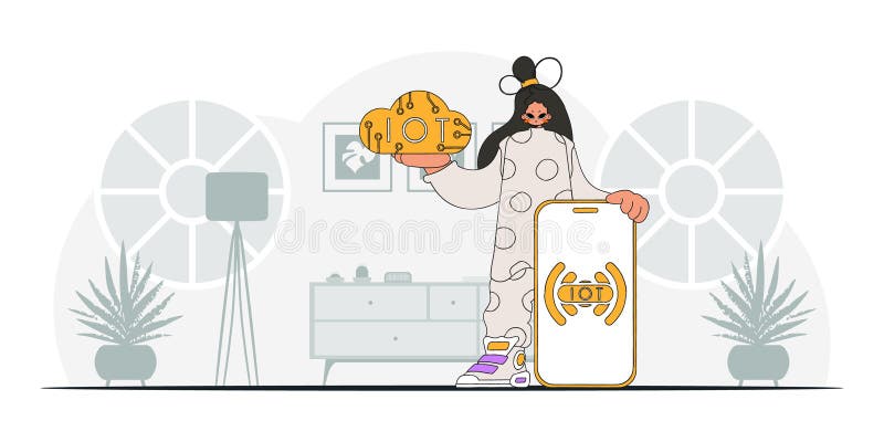 A Girl Having a Cloud Storage in Her Grasp, Vector Illustration of ...