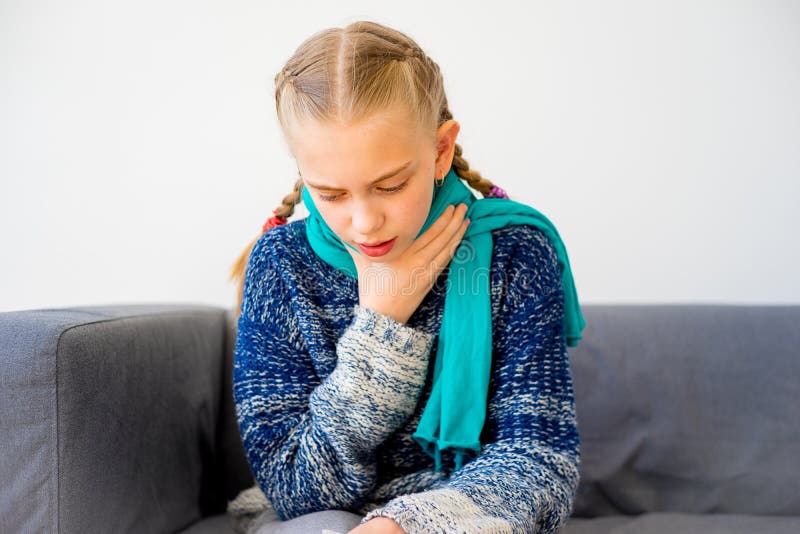 Girl having cold stock photo. Image of throat, sneeze - 97727170