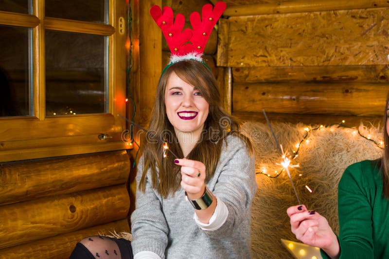 Girl Having Fun with Fire Sparkles Stock Image - Image of girls, light ...