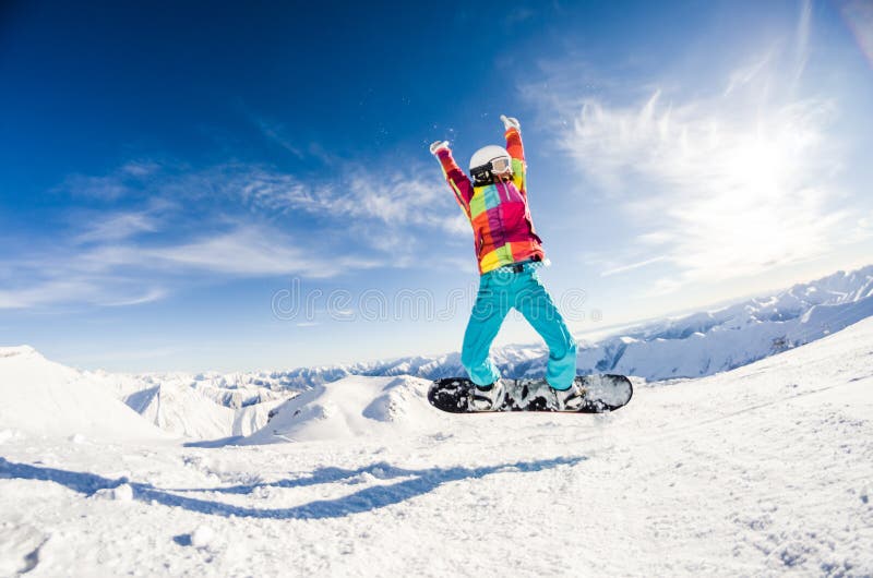 Girl Having Fun on Her Snowboard Stock Image - Image of powder, nature ...