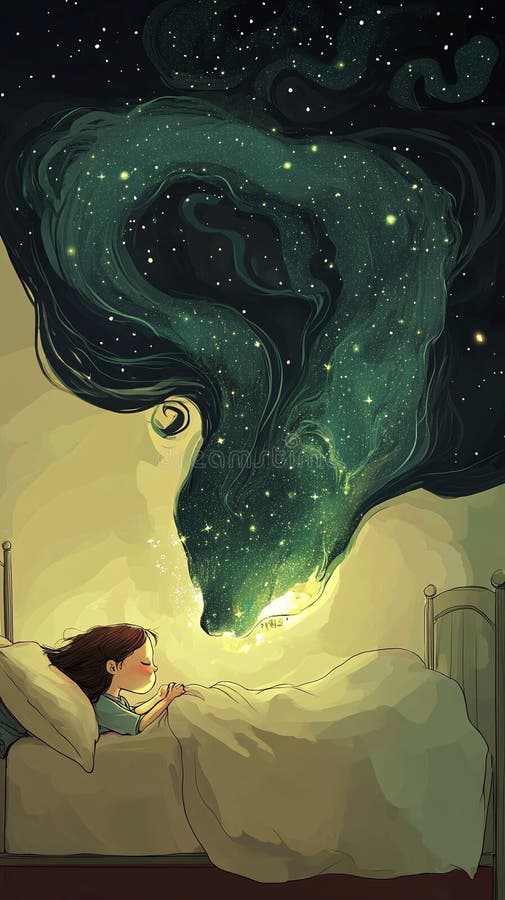 A Girl Having a Sleepover with Her Imaginary Starry Night Creature ...