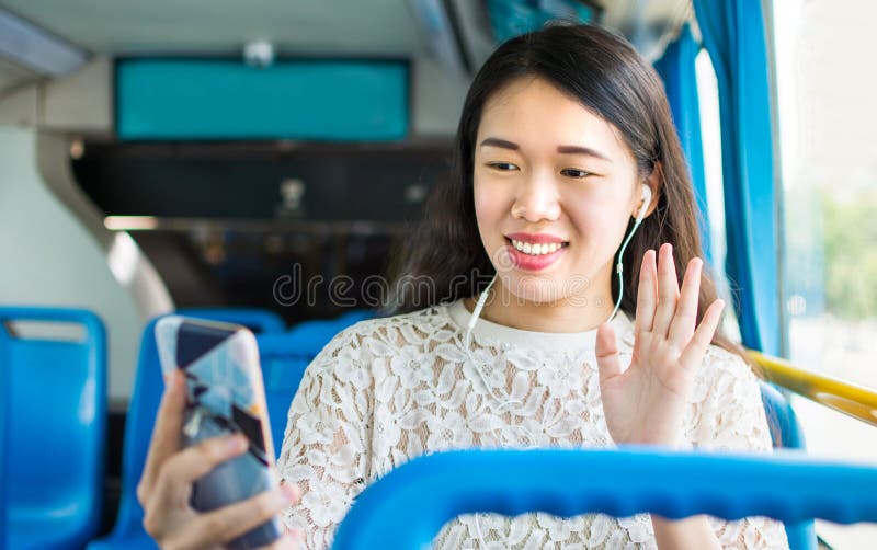 Girl Having a Video Call on Public Bus Stock Photo - Image of ride ...