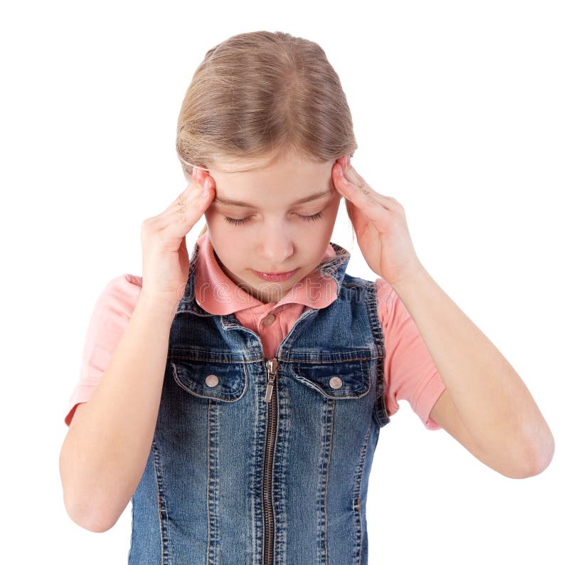 Girl with headache stock image. Image of problems, white - 45065337