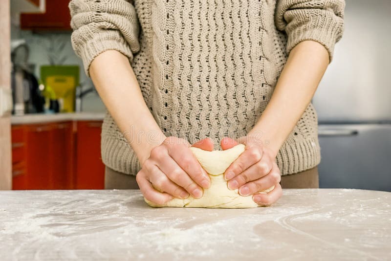 Girl Headless in Kitchen Making Dough Stock Image - Image of dough ...
