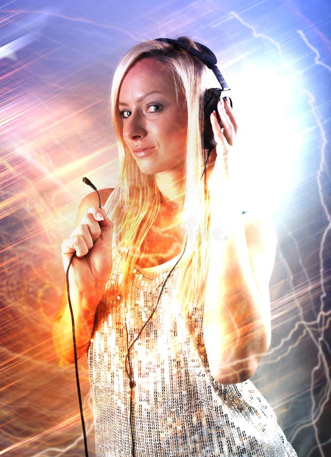 Girl with headphones stock photo. Image of lights, music - 38399586