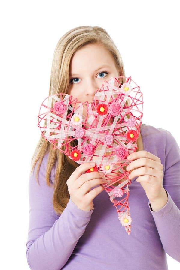 Girl with heart stock photo. Image of gift, smile, hearted - 37423410