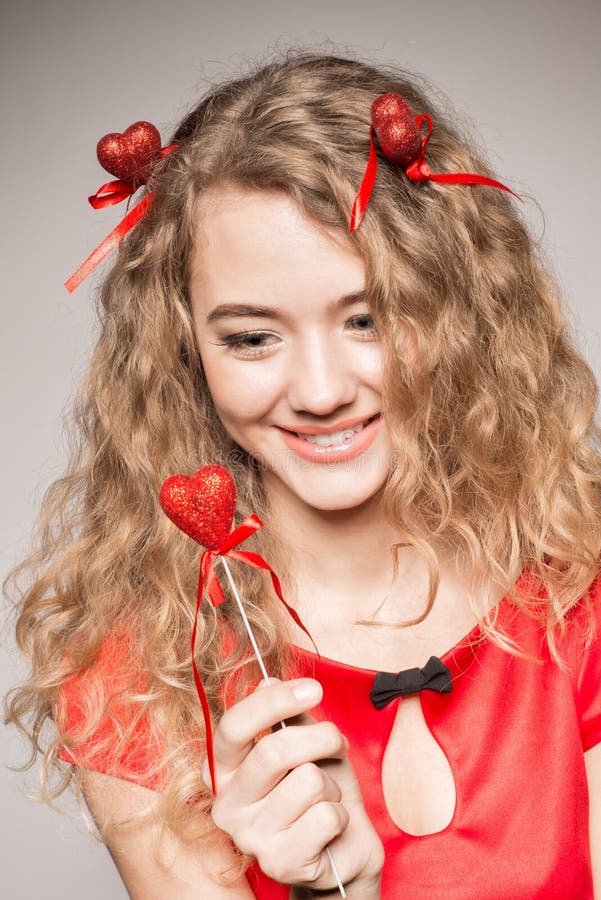 Girl and hearts stock photo. Image of partner, happy - 37544018