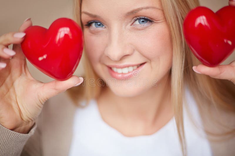 Girl with hearts stock image. Image of gorgeous, looking - 56187375