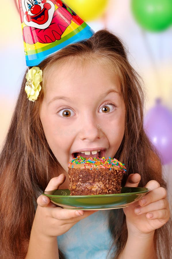 Girl in Her Birthday Cake Absorbs Stock Image - Image of happiness ...
