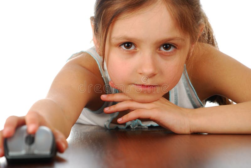 Girl with Her Computer Mouse Stock Photo - Image of cute, education ...