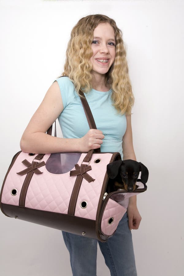 Girl and her dog stock image. Image of dachsund, pink - 8967989