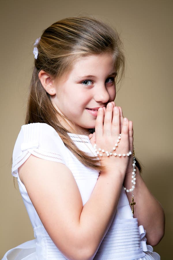 Girl in Her First Communion Day Stock Image - Image of child, beauty ...