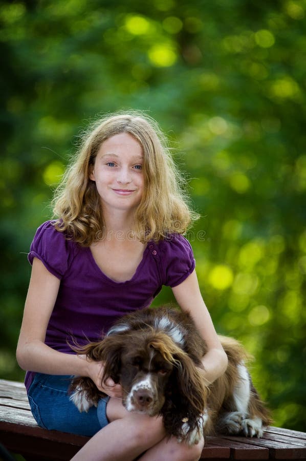 A girl and her pup stock photo. Image of spaniel, happy - 28536000