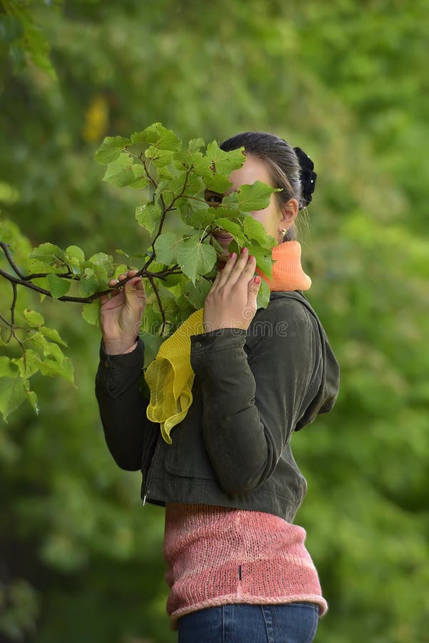 Girl Hiding Behind a Branch Stock Photo - Image of grown, birch: 59421542