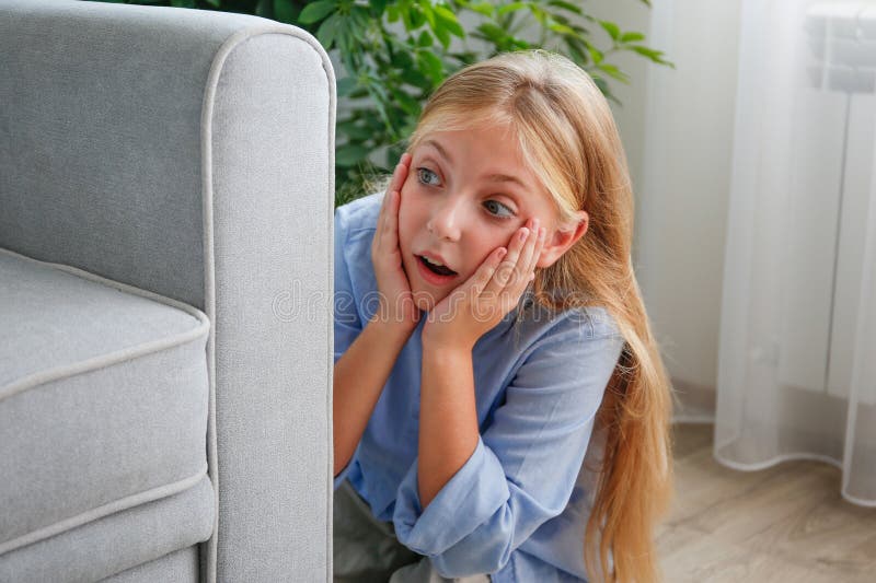 The Girl is Hiding Behind the Sofa and Eavesdropping on Someone Else S ...