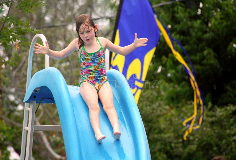 Girl High Up on Pool Slide stock photo. Image of weekend - 4970278